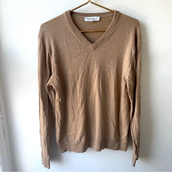 Calvin Klein | Sweaters | Calvin Klein Italian Merino Wool Mens Tan ...